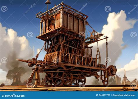 Steam Powered Siege Engine With Geared Catapulta Siege Engine Wi Stock Illustration