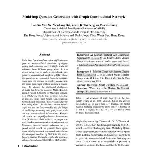 Multi Hop Question Generation With Graph Convolutional Network Acl Anthology