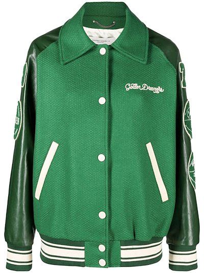 Golden Goose logo patches varsity jacket green | MODES