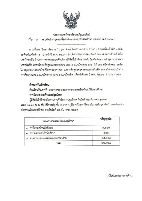 📣ประกาศมหาวิทยาลัยราชภัฏอุตรดิตถ์ เรื่อง ผลการสอบเลือกเข้าศึกษาระดับบัณฑิตศึกษา ประจำปี พ ศ