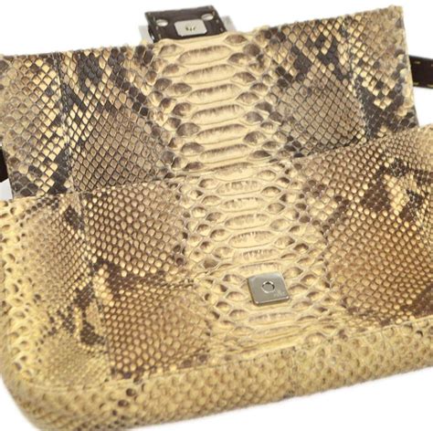 Fendi Baguette Silver Logo Brown Black Nude Python Exotic Leather
