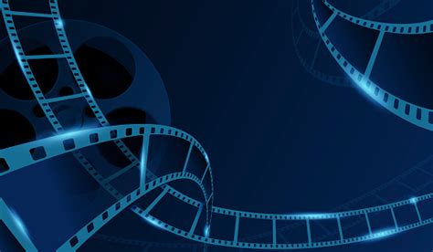 블루 배경에 격리 된 영화 렐과 필름 스트립 줄무늬 롤 오래된 영화 배너입니다 3d 전단지 또는 포스터 축제 영화 시간 배경