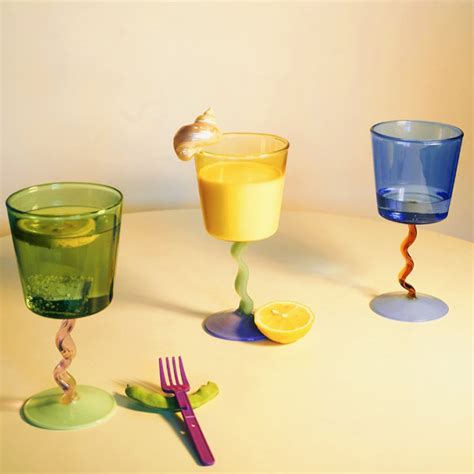 Handmade Artisanal Glass Cup Glass Material Blue Pink 4 Colors