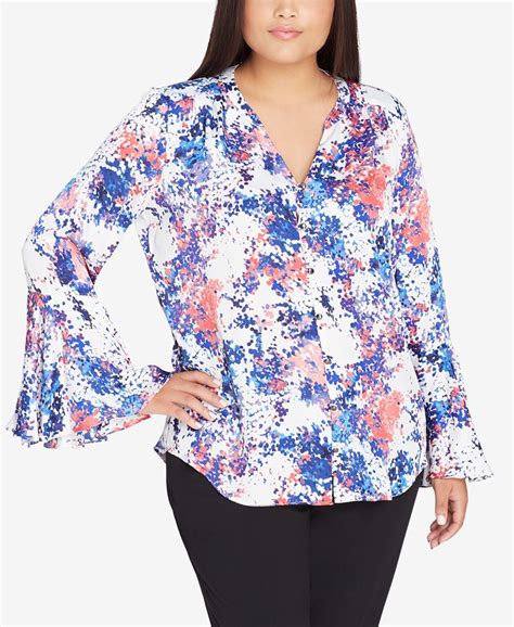 Tahari Asl Plus Size Bell Sleeve Georgette Blouse Macys