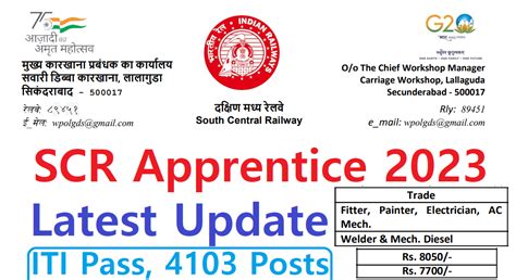 South Central Railway Apprentice Latest Update 2023 4103 Posts ITI