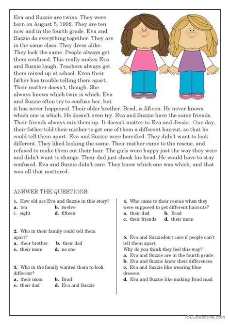 Elementary English Reading Comprehension Exercises Comprehen