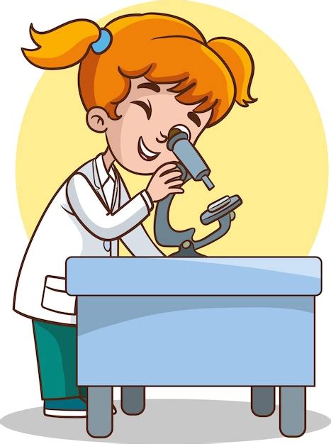 Premium Vector Illustration Of A Kid Girl Studying In A Lab With Microscope