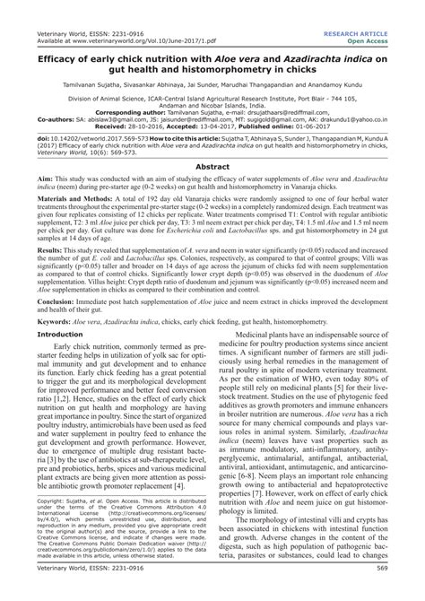 Pdf Efficacy Of Early Chick Nutrition With Aloe Vera And Azadirachta