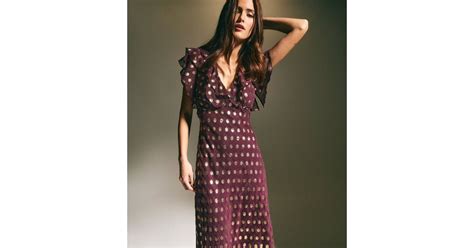 Burgundy Foil Polka Dot Chiffon Maxi Dress New Look
