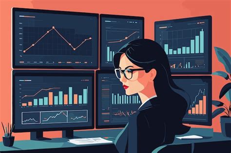 female data analyst working on multiple digital screens premium ai