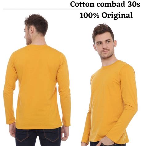 Jual Baju Kaos Polos Pria Lengan Panjang Dan Lengan Pendek Cotton Combed 30s Warna Mustard