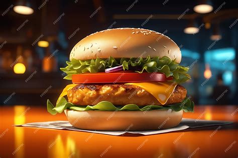 Premium Ai Image Big Juicy Chicken Burger Sandwich On A Orange