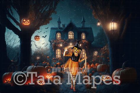 Halloween Digital Backdrop Surreal Ghost House Fun Haunted House