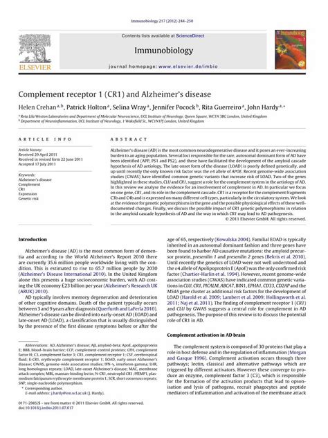 Pdf Complement Receptor 1 Cr1 And Alzheimers Disease Dokumen Tips