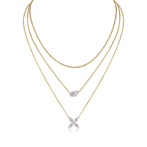 Triple Layer Sparkling Pendant Necklace Stellar Adorn