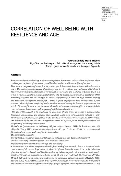 Pdf Correlation Of Well Being With Resilience And Age