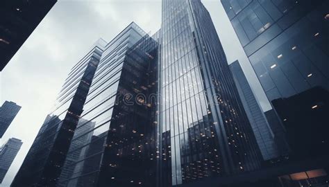 Rascacielos En Crepúsculos Modernos De Vidrio En Edificios De Oficinas