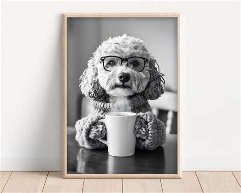 Cockapoo Coffee Art Print Funny Dog With Glasses Kitchen Decor Etsy