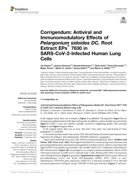 Pdf Corrigendum Antiviral And Immunomodulatory Effects Of Pelargonium Sidoides Dc Root
