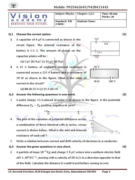 Phy Chapter 1 2 3 Numericals Pdf Capacitor Capacitance