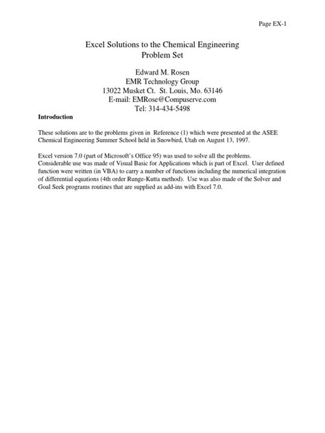 Chemical Engineering Problems Excel Development And Solution Pdf