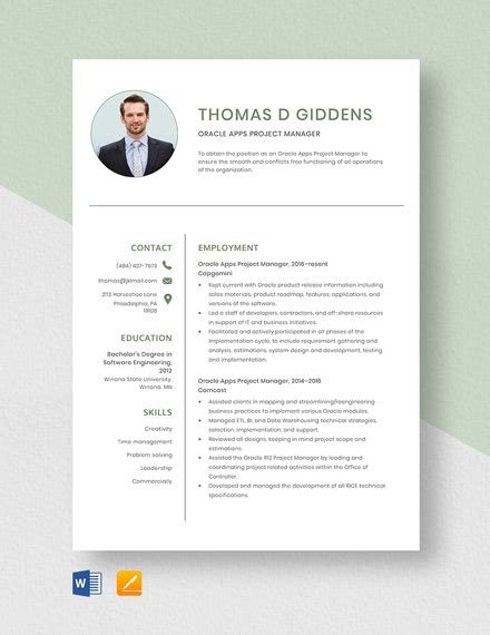 Free Oracle Hrms Functional Consultant Resume Template Word Pages
