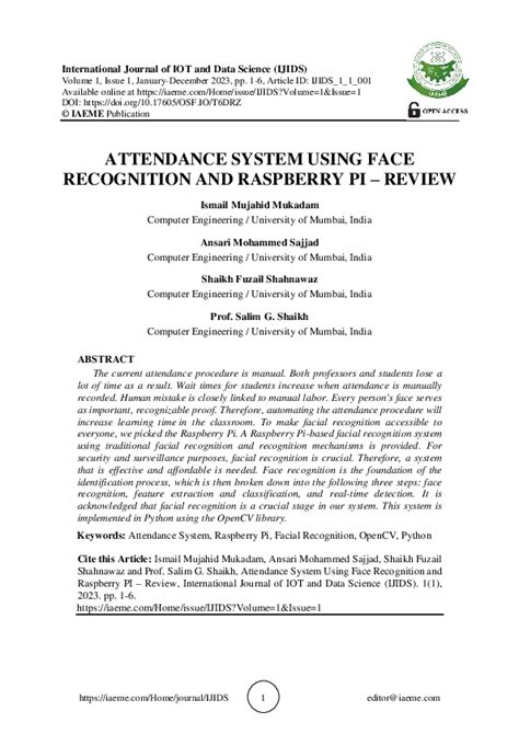 Pdf Attendance System Using Face Recognition And Raspberry Pi Review