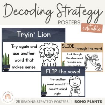 Decoding Reading Strategy Posters Rustic BOHO PLANTS Decor TPT