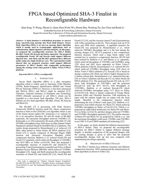 Pdf Fpga Based Optimized Sha3 Finalist In Reconfigurable Hardware