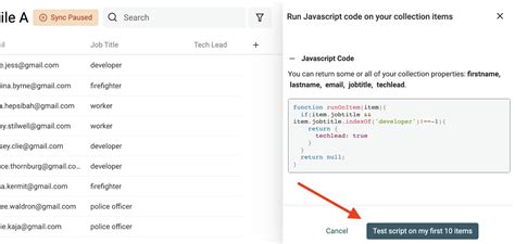 Run Javascript Code Datablist
