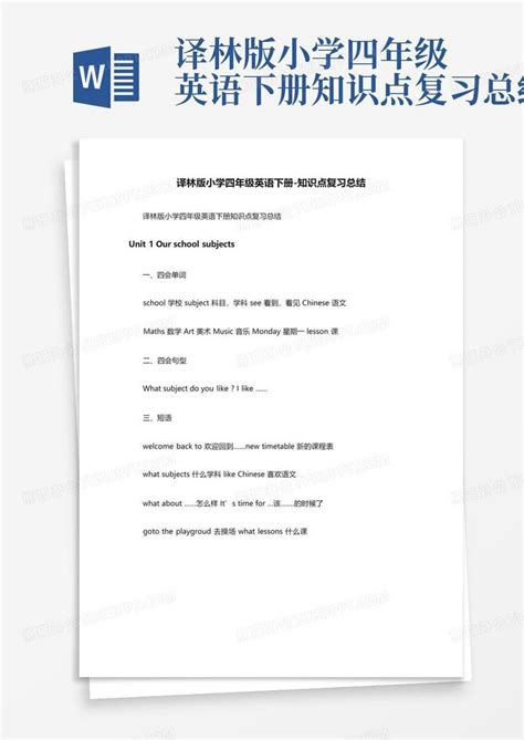 译林版小学四年级英语下册 知识点复习总结Word模板下载 编号qajkprmz 熊猫办公