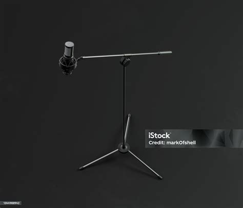 어두운 스튜디오에서 음악 Instriument 전문 받침대 마이크 3d 렌더링 마이크에 대한 스톡 사진 및 기타 이미지
