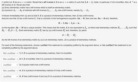Solved 1 Point Let A Be An N×n Matrix Recall That A Left