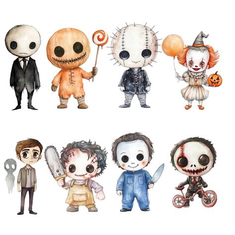 31 Cute Chibi Horror Movie Characters Clipart Halloween Png Digital