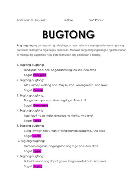 Bugtong Bugtong Docx