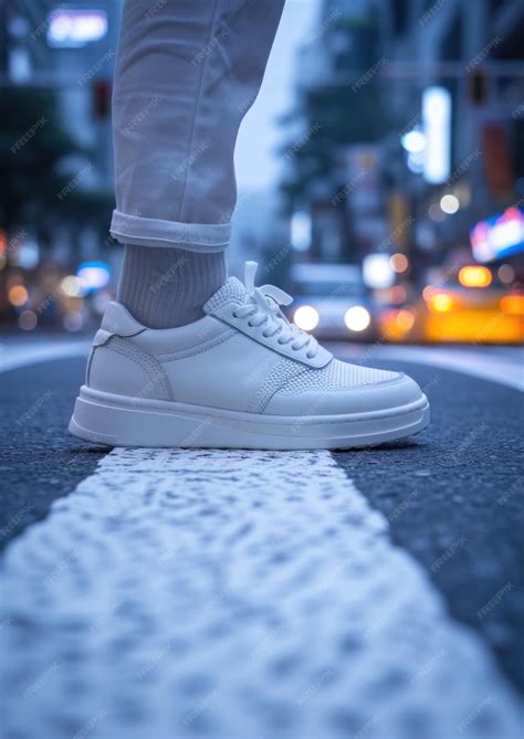 A Modern Sneaker On The Crossing Road In The City Footwear Shoe