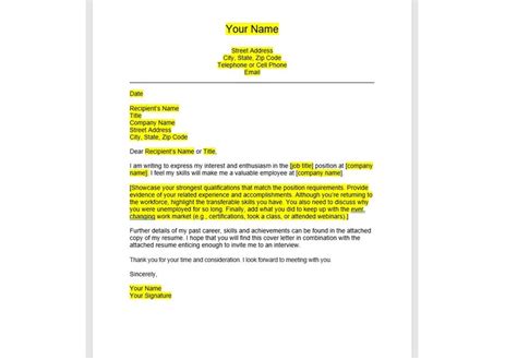 Returning To The Workforce Cover Letter Template Cover Letter Template