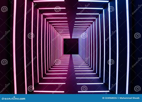 Dynamic Corridor Illuminated By Vertical Streaks Of Neon Lights In Pink