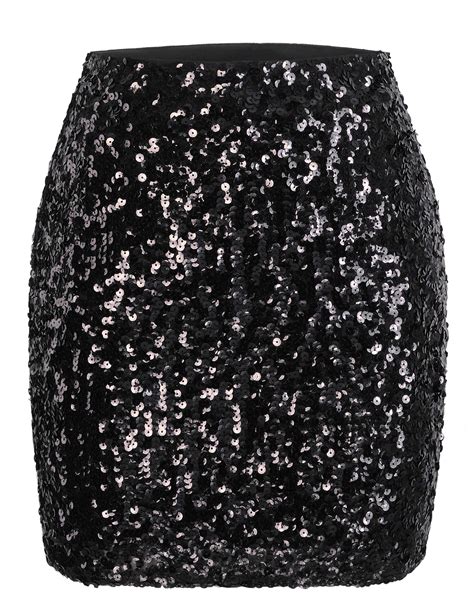 Maner Womens Sequin Skirt Sparkle Stretchy Bodycon Mini Skirts Night