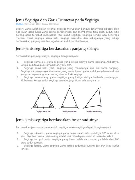 Jenis Segitiga Dan Garis Istimewa Pada Segitiga Pdf