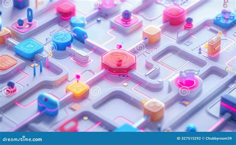 Vibrant 3d Illustration Of A Futuristic Circuit Board Cityscape With Colorful Nodes Glowing