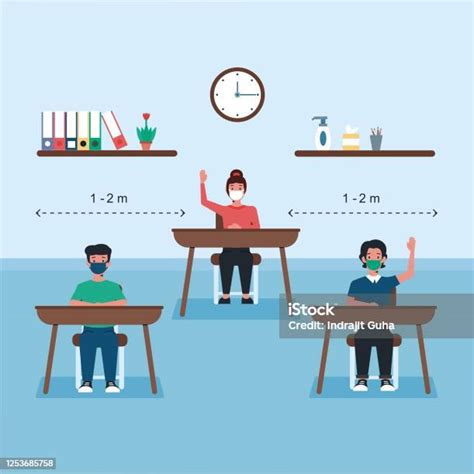 다시 학교로 돌아와 교실 컨셉 코로나바이러스 2019 Ncov의 예방 팁에서 새로운 정상적인 라이프 스타일 사회 불변을 위한