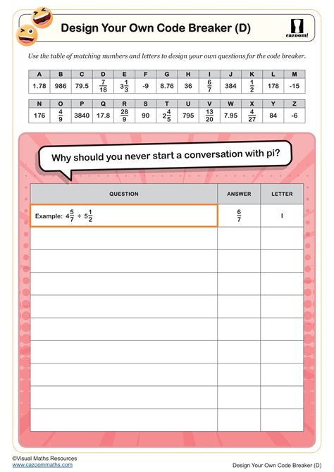 Design Your Own Code Breaker D Worksheet Fun And Engaging Year 7 And Year 8 International