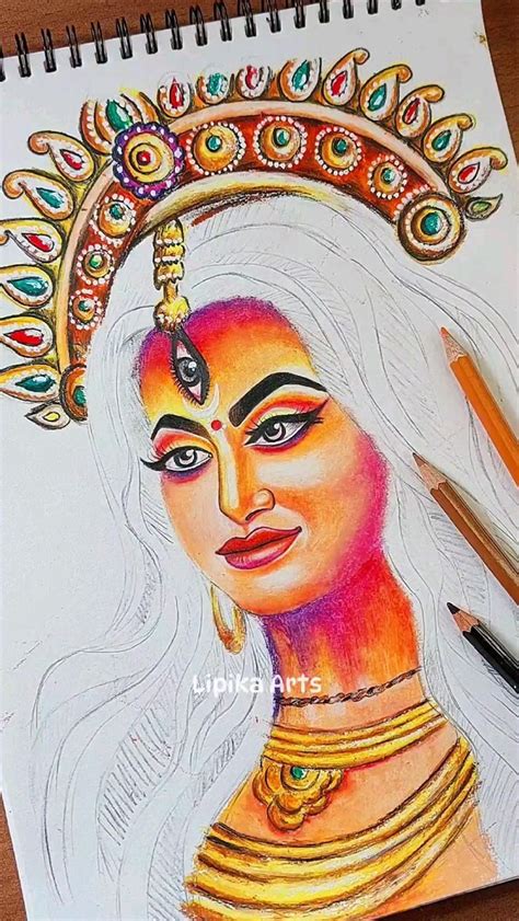 Durga Maa Oil Pastel Drawing 😍
