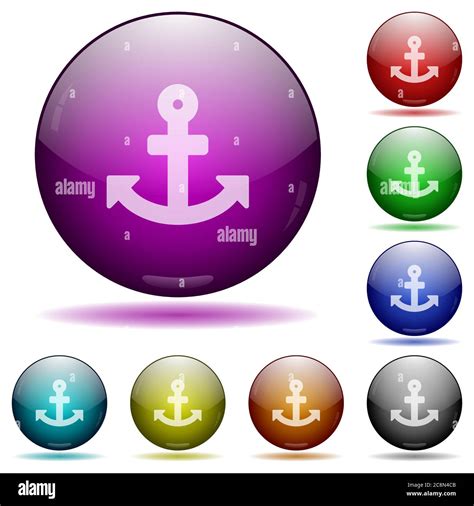 Set Of Color Anchor Glass Sphere Buttons With Shadows Stock Vector