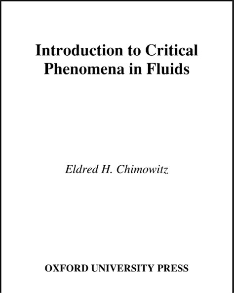 Solutions For Introduction To Critical Phenomena In Fluids 1st By Eldred H Chimowitz Book