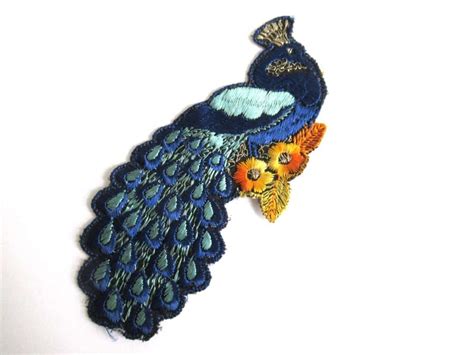 Peacock Applique 1930s Antique Embroidered Peacock Applique Applicat