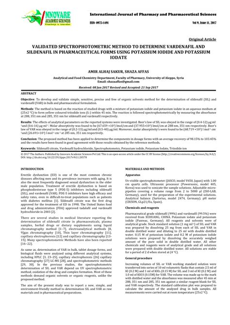 Pdf Validated Spectrophotometric Method To Determine Vardenafil And Sildenafil In