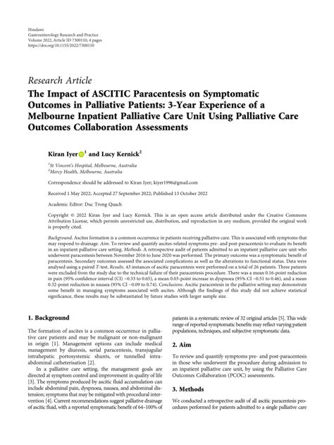Pdf The Impact Of Ascitic Paracentesis On Symptomatic Outcomes In
