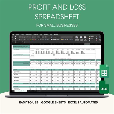 Excel Template Profit And Loss Spreadsheet Small Business Monthly